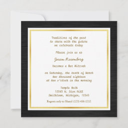 Elegant Black and Metallic Gold Bar mitzvah Invitation | Zazzle
