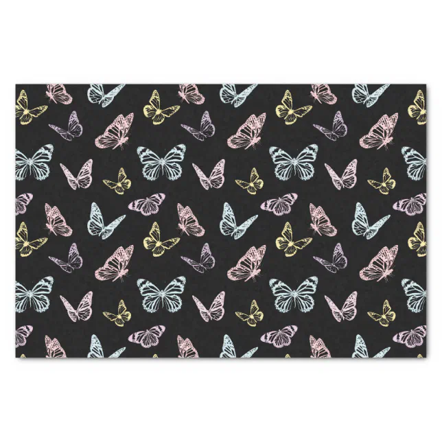 Elegant Black and Pastel Rainbow Butterfly Pattern Tissue Paper | Zazzle