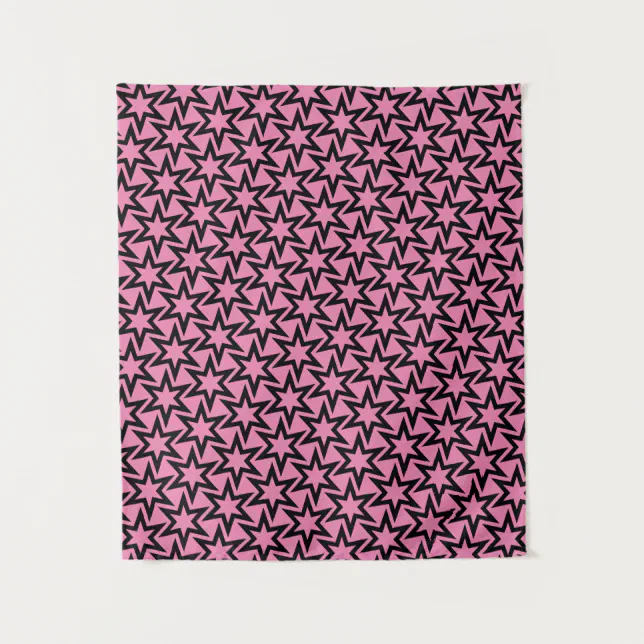 Elegant Black and Pink Geometric Star Pattern Tapestry | Zazzle