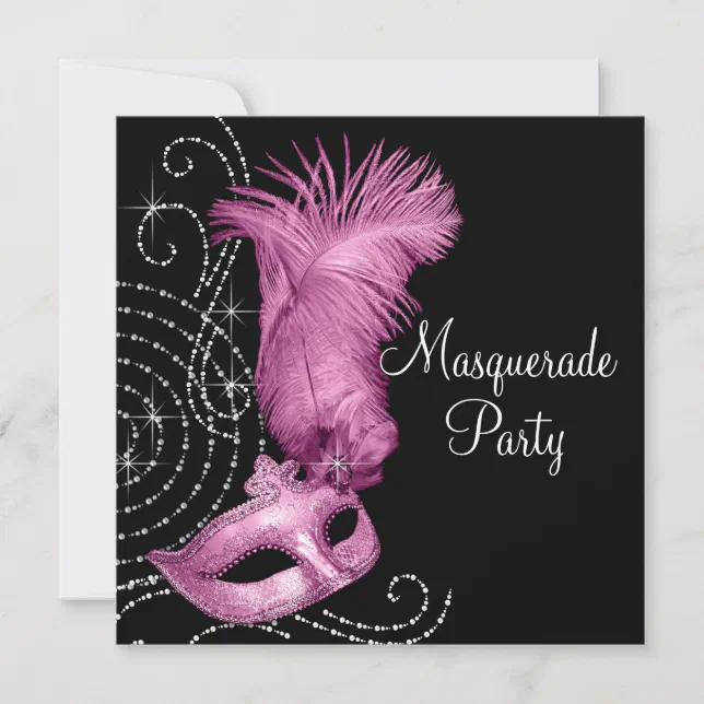 Elegant Black and Pink Masquerade Party Invitation | Zazzle