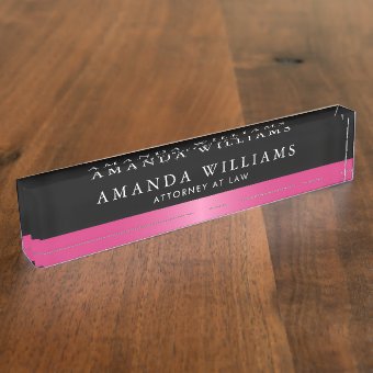 Elegant black and pink satin gradient desk name plate | Zazzle