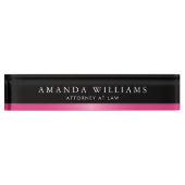 Elegant black and pink satin gradient desk name plate | Zazzle