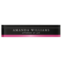 Elegant black and pink satin gradient desk name plate | Zazzle