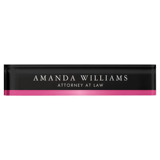 Elegant black and pink satin gradient desk name plate | Zazzle