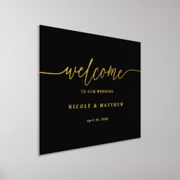Elegant Black and Real Foil Wedding Welcome Sign | Zazzle