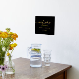 Elegant Black and Real Foil Wedding Welcome Sign | Zazzle