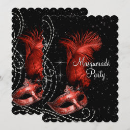 Elegant Black and Red Masquerade Party Invitation | Zazzle
