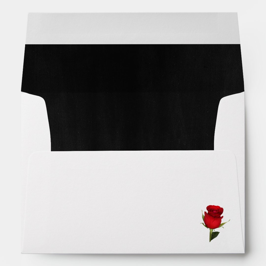 Elegant Black and Red Rose Wedding Envelope | Zazzle