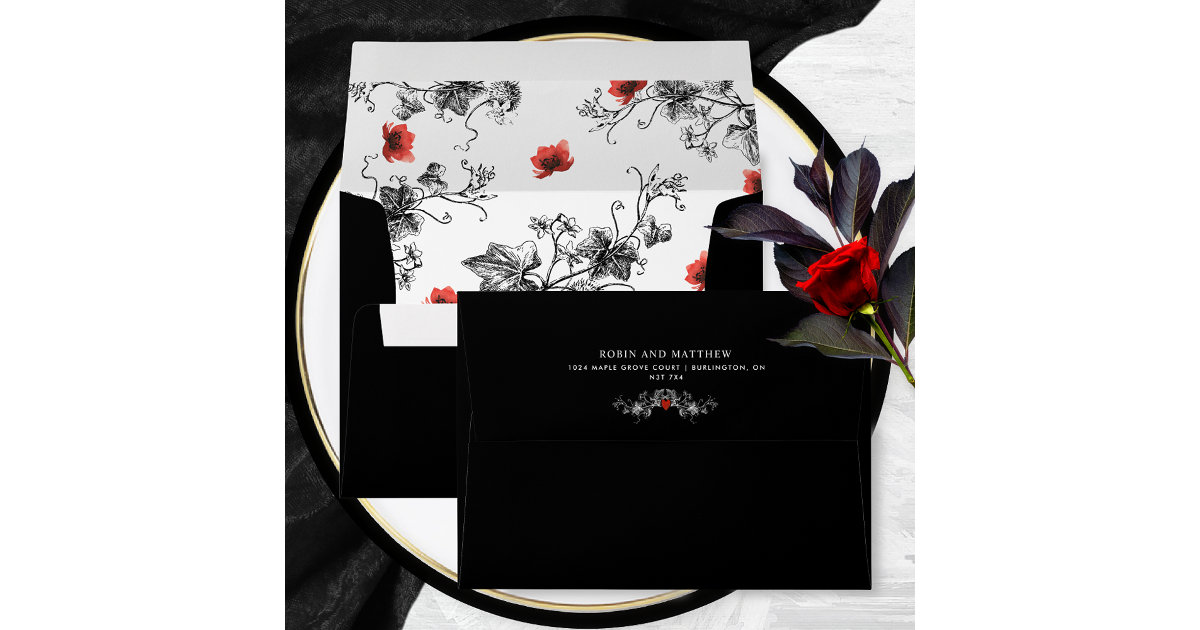 Elegant Black and Red Victorian Gothic Wedding Envelope | Zazzle