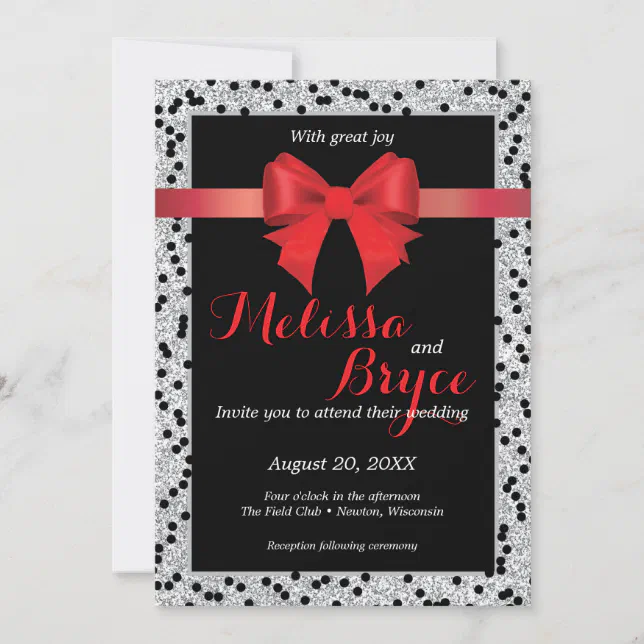 Elegant black and red wedding invitation | Zazzle