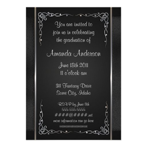 Elegant Black and Silver Graduation Invitations | CI4U