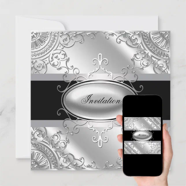 Elegant Black and Silver Party Invitation Template | Zazzle