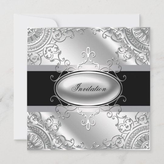 Elegant Black and Silver Party Invitation Template | Zazzle.com