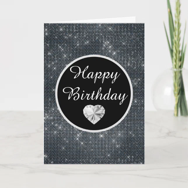 Elegant Black and Silver Sparkle Pattern Birthday Card | Zazzle
