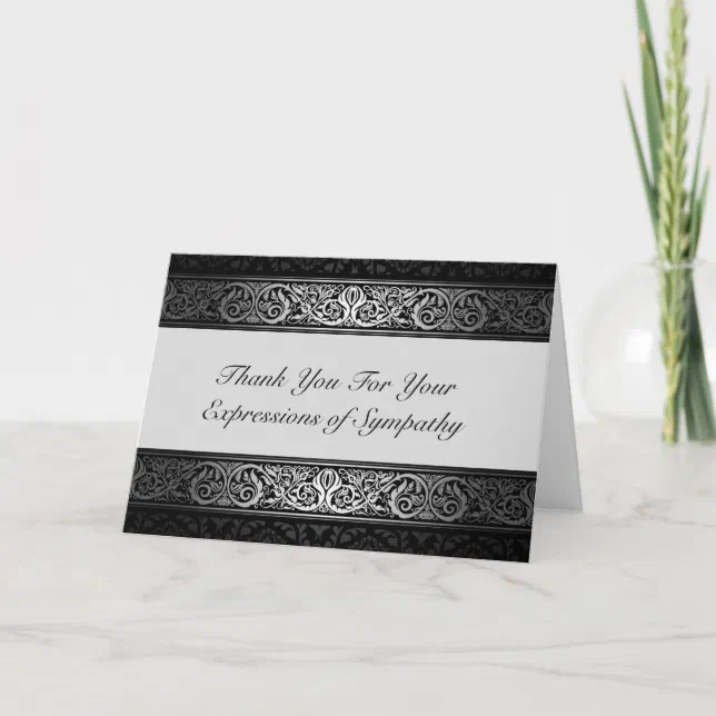 Elegant Black and Silver Thank You For Your Sympat | Zazzle