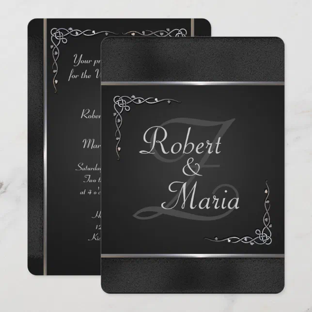Elegant Black and Silver Wedding Invitations | Zazzle