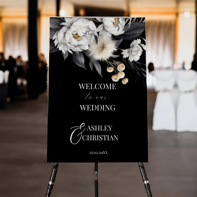 Elegant Black and white boho wedding welcome sign | Zazzle