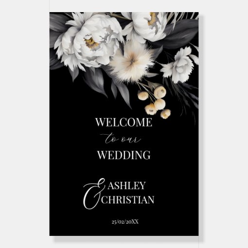 Elegant Black and white boho wedding welcome sign | Zazzle