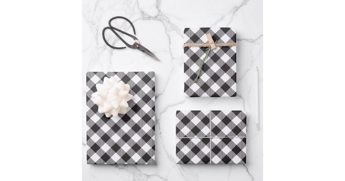 Elegant Black and White Buffalo Plaid Checkered Wrapping Paper Sheets ...