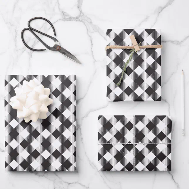 Elegant Black and White Buffalo Plaid Checkered Wrapping Paper Sheets ...