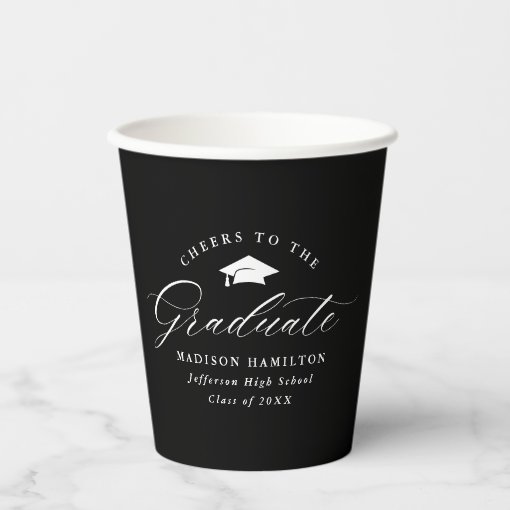 Elegant Black and White Cheers to the Graduate Paper Cups | Zazzle
