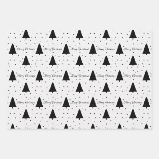 Elegant Black and White Christmas Tree Merry Xmas Wrapping Paper Sheets ...