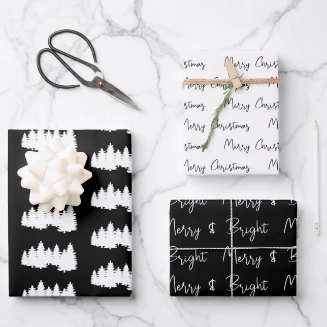 Elegant black and white Christmas Wrapping Paper Sheets | Zazzle