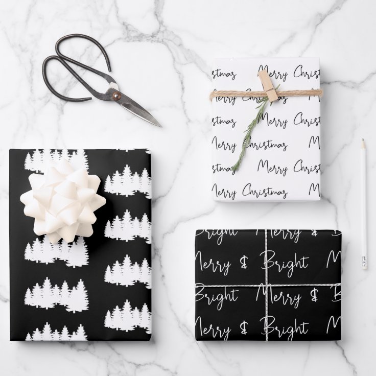 Elegant black and white Christmas Wrapping Paper Sheets | Zazzle