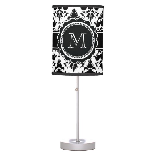 Elegant Black and White Damask Monogram Table Lamp | Zazzle.com