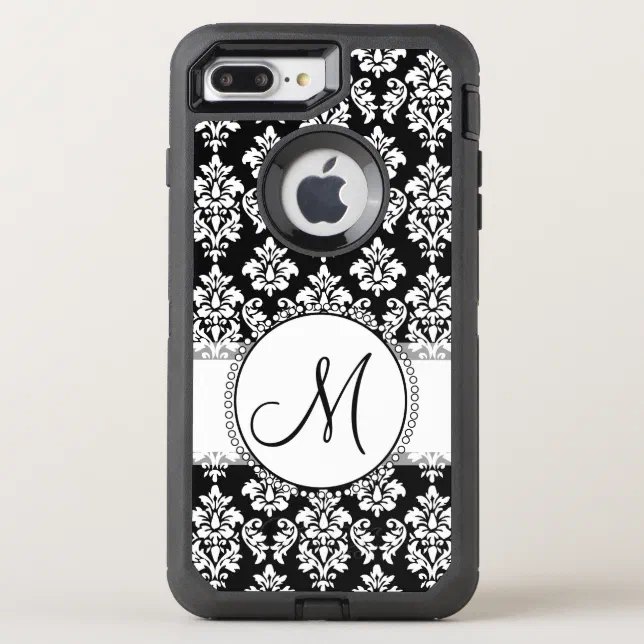 Elegant Black and White Damask Pattern Monogram Otterbox iPhone Case ...