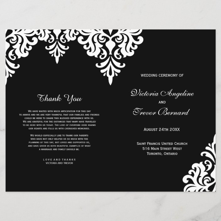 Elegant Black and White Damask Wedding Programs | Zazzle.com