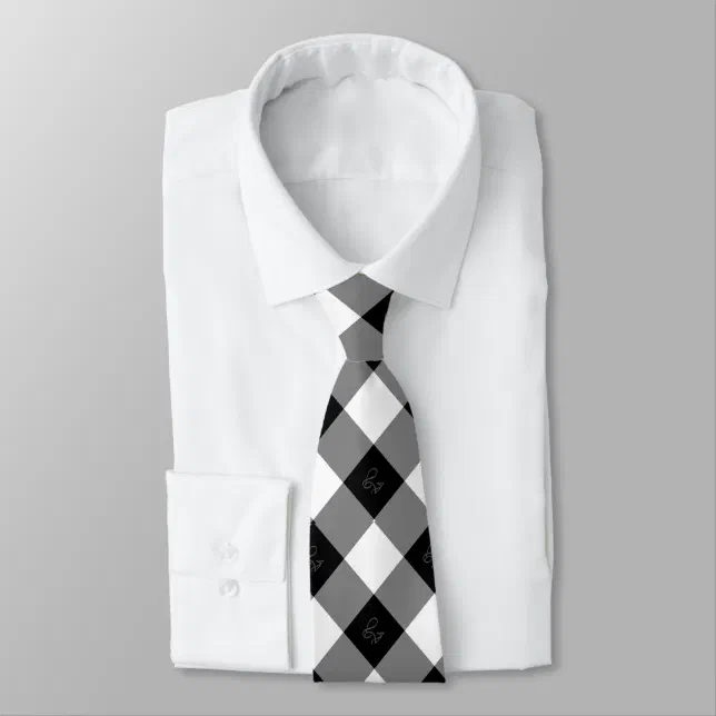 Elegant Black and White Diamond Pattern Neck Tie | Zazzle