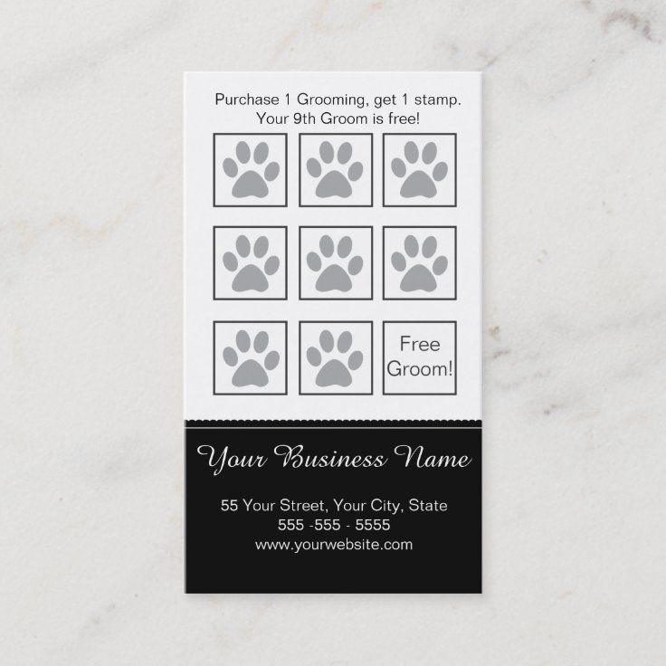 Elegant Black and White Dog Grooming Loyalty Card | Zazzle
