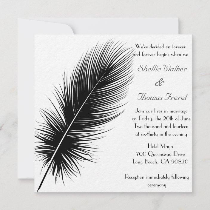 Elegant Black and White Feather Wedding Invitation | Zazzle.com