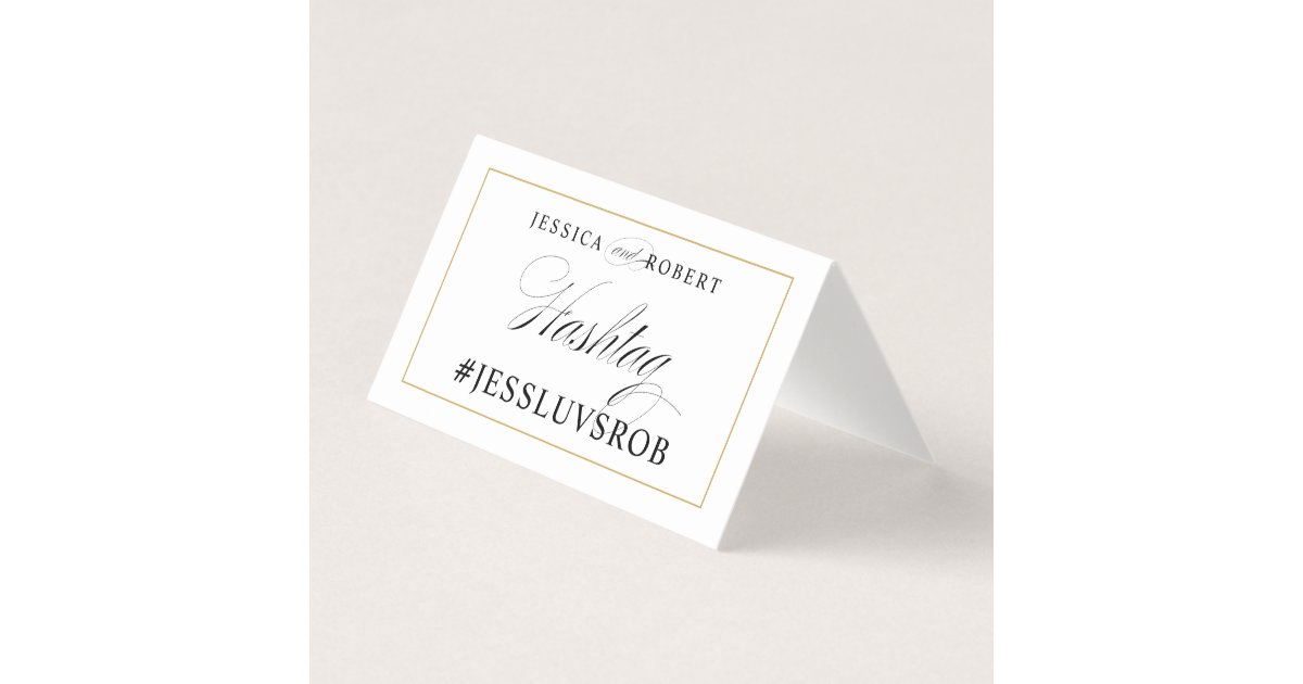 Elegant Black and White Gold Border Hashtag Sign Place Card | Zazzle.com