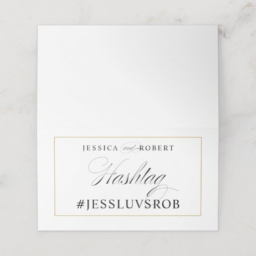 Elegant Black and White Gold Border Hashtag Sign Place Card | Zazzle