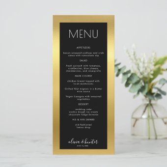 Elegant Black and White Gold Dinner Menu | Zazzle