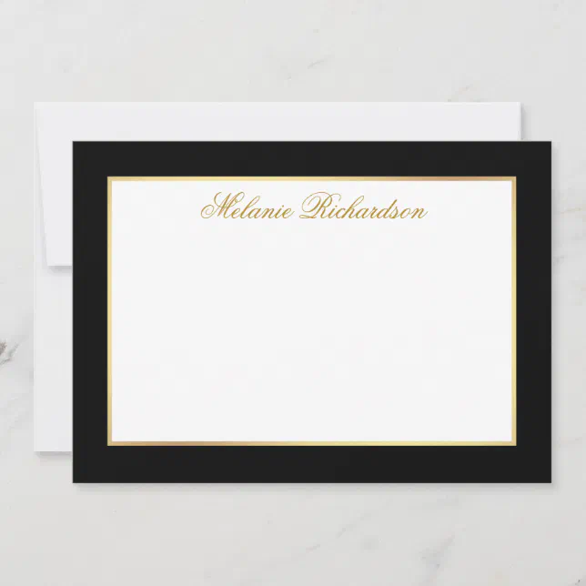 Elegant Black and White Gold Frame Note Card | Zazzle