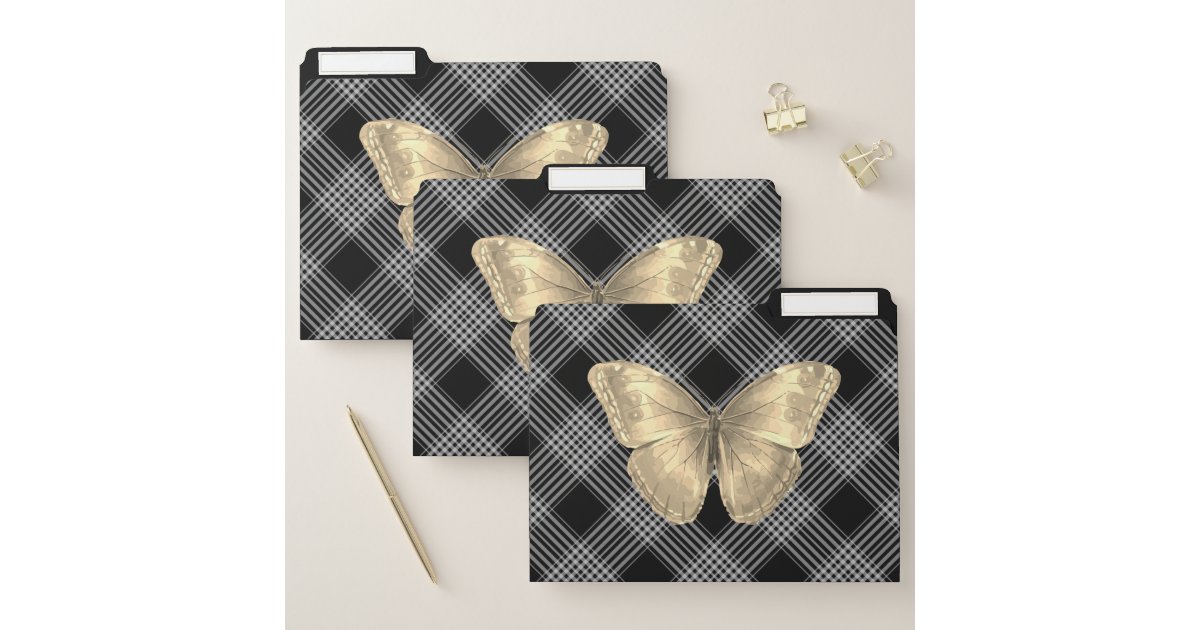Elegant black and white golden Butterfly File Folder | Zazzle