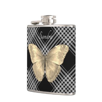 Elegant black and white golden Butterfly Flask | Zazzle