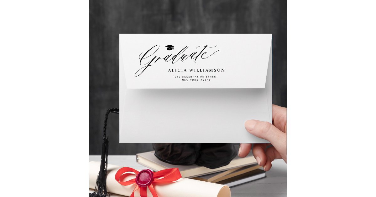 Elegant black and white graduation invitation envelope | Zazzle