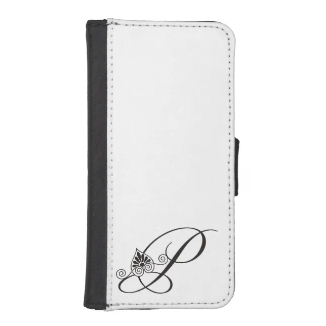 Elegant Black and white initial P Monogram iPhone Wallet Case | Zazzle