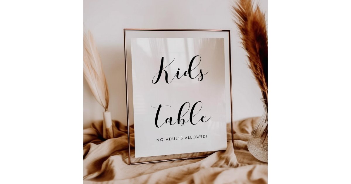 Elegant black and white Kids table wedding sign | Zazzle