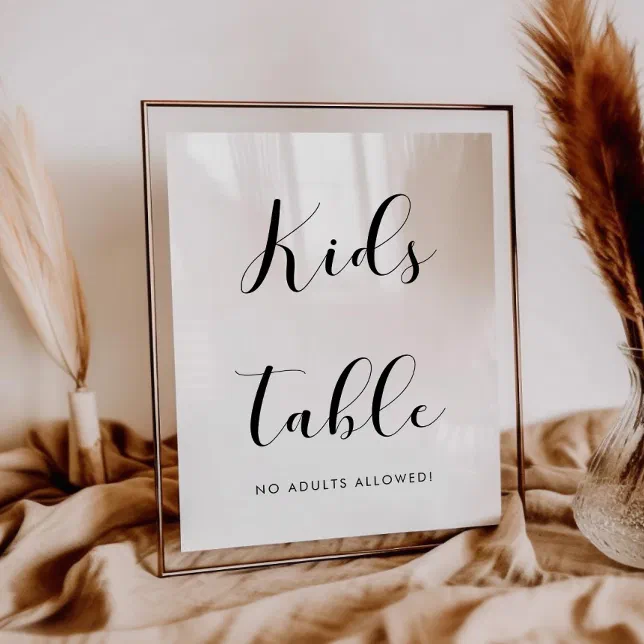Elegant black and white Kids table wedding sign | Zazzle