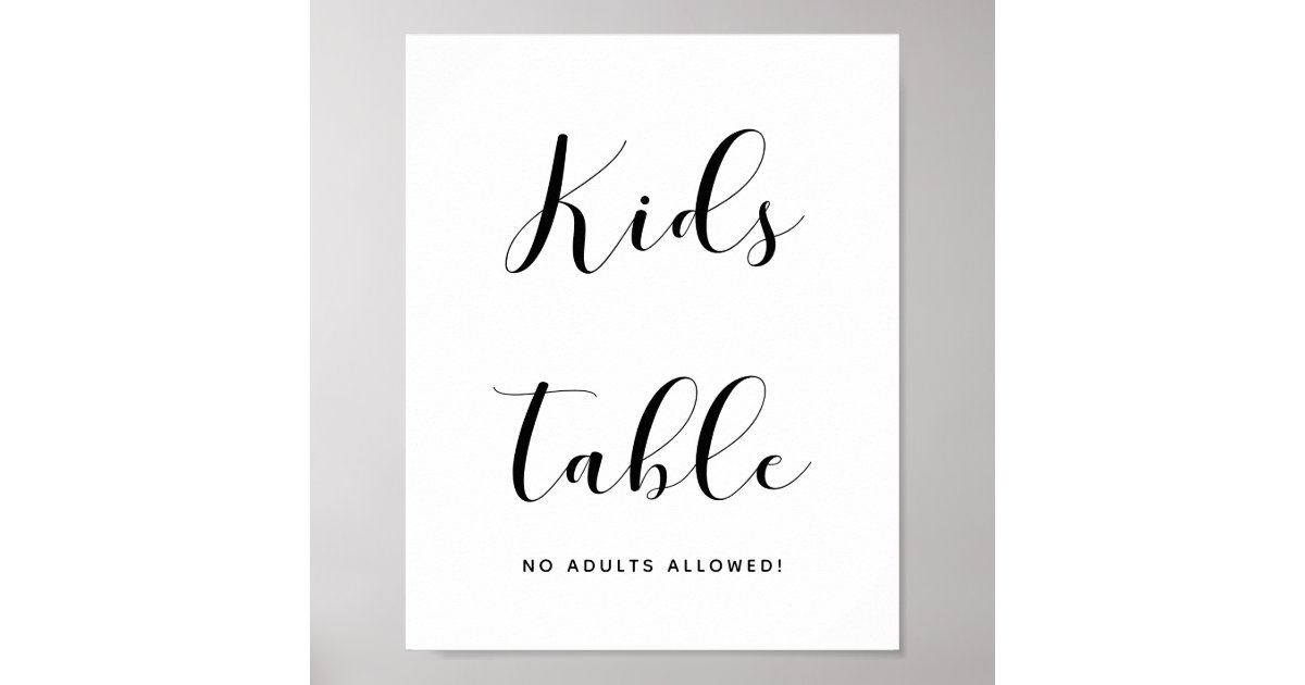 Elegant black and white Kids table wedding sign | Zazzle
