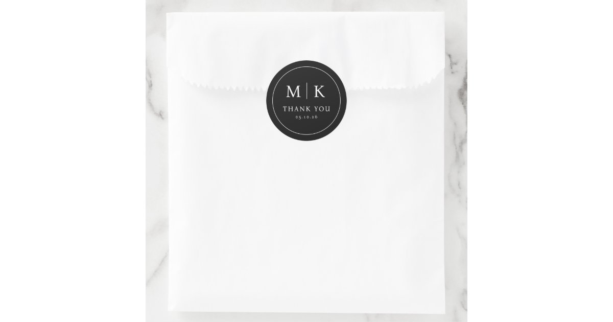 Elegant Black and White Minimalist Thank You Stick Classic Round ...