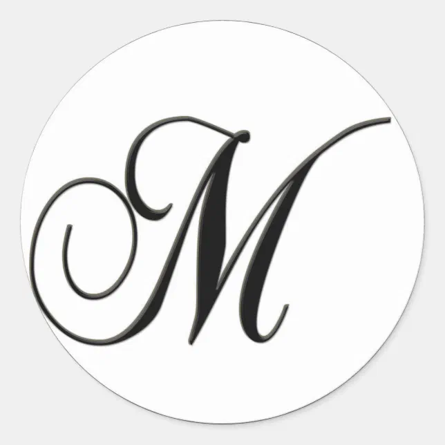Elegant Black and White Monogram M Classic Round Sticker | Zazzle
