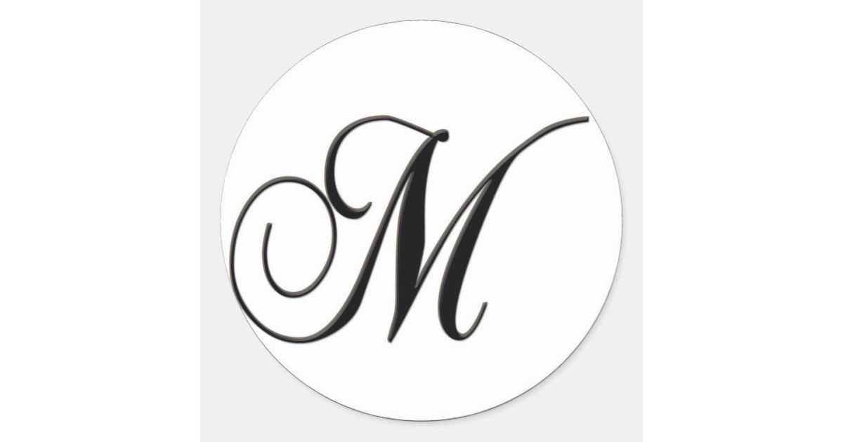 Elegant Black and White Monogram M Classic Round Sticker | Zazzle