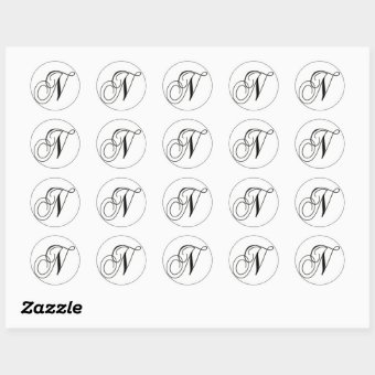 Elegant Black and White Monogram N Classic Round Sticker | Zazzle