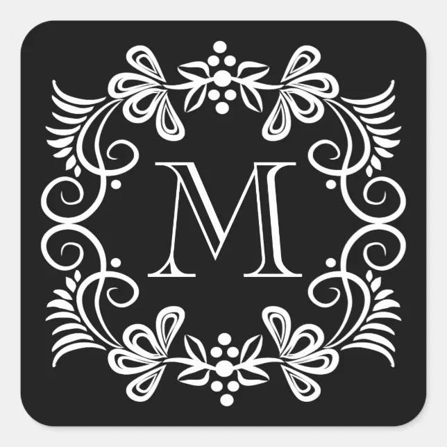 Elegant Black And White Monogram Stickers | Zazzle